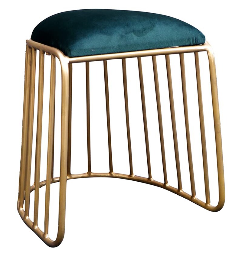 Buy Round Metal Seating Stool in Golden Stand & Green Colour Online ...