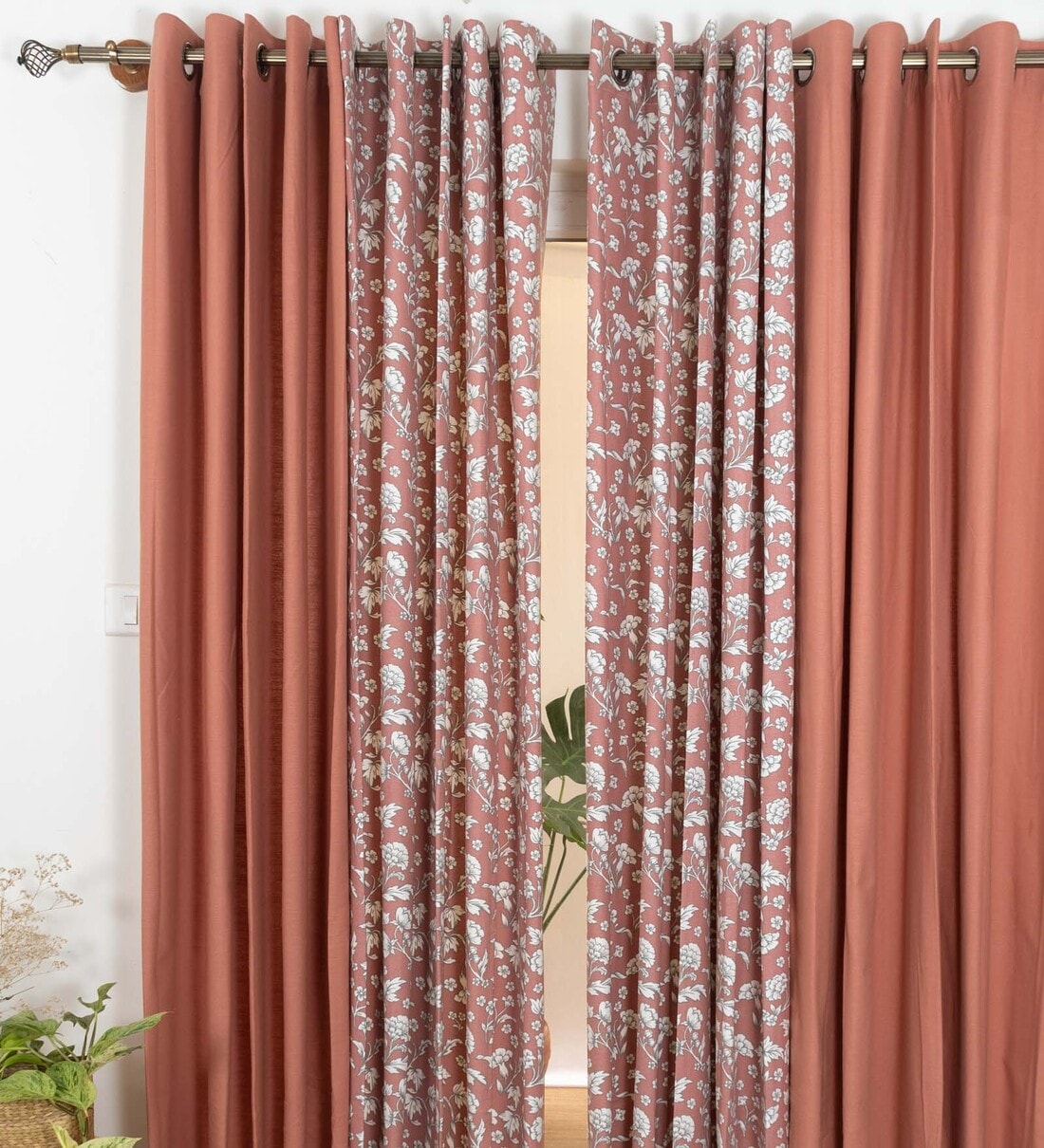 Buy Rust Solid Cotton 5.5 Ft Semisheer Eyelet Window Curtains (Set of 4 ...