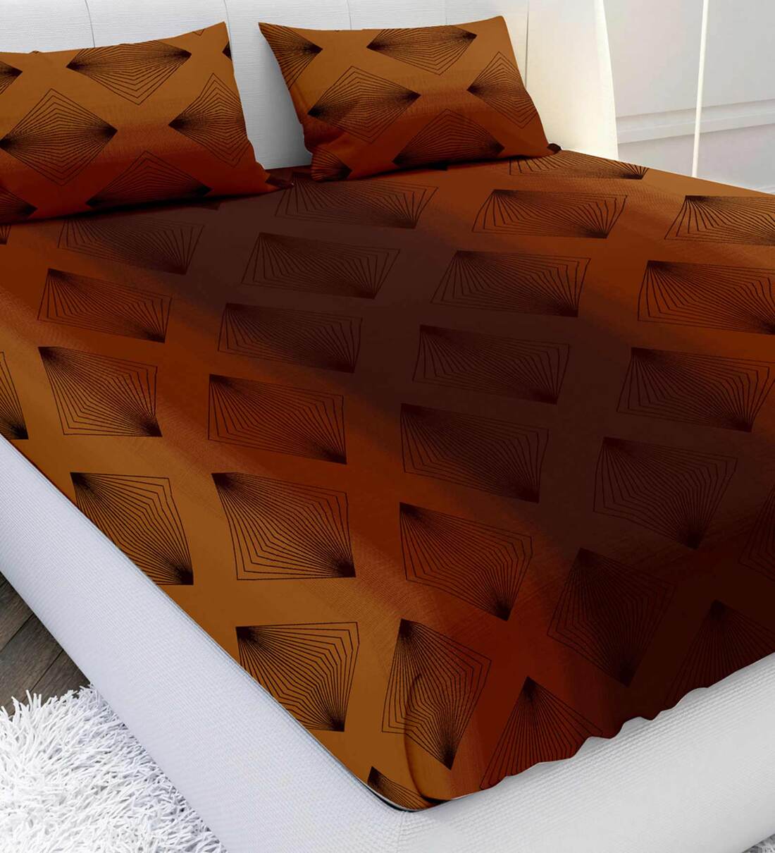 Buy Rust Geometric 210 TC Cotton Satin King Bedsheet With 2 Pillow ...