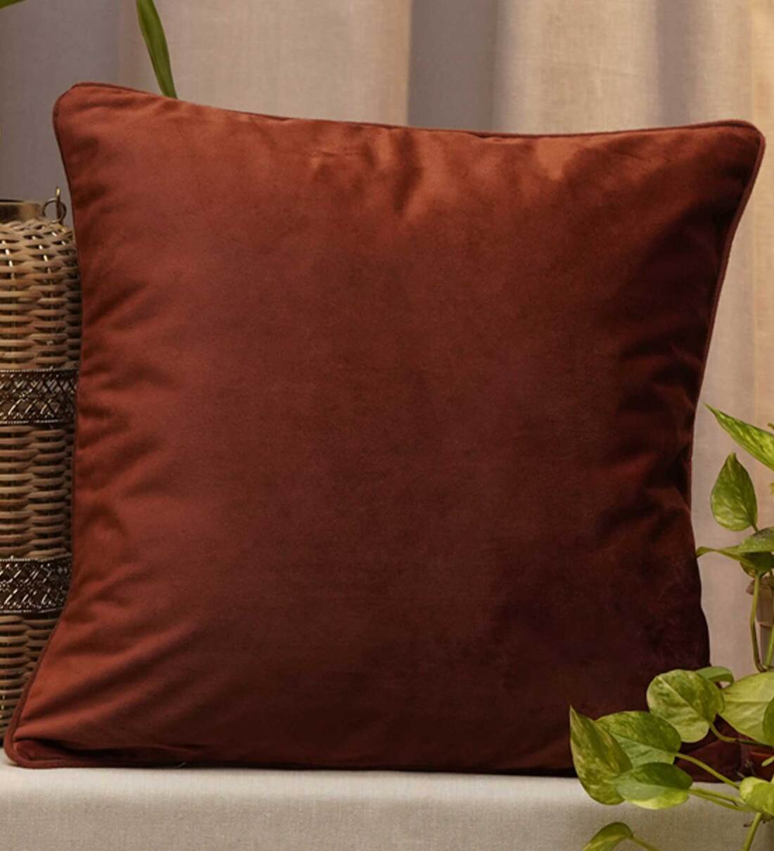 Buy Rust Solid Velvet 12 x 12 Inches Cushion Cover by Zeba at 10% OFF ...