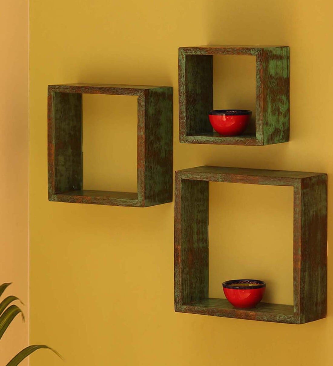 Buy Rustic Squares (Set of 3) Antique Mango Wood Wall Wall Shelf at 42% ...