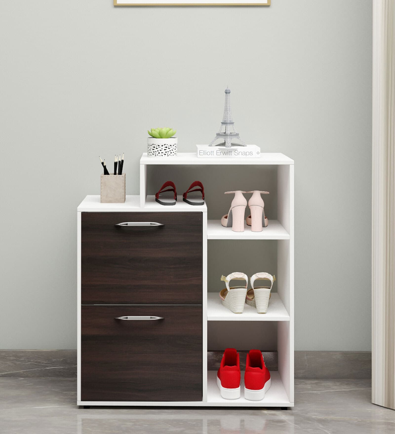 Buy Ruben Shoe Cabinet in Dark Walnut & Frosty White Colour at 36% OFF ...