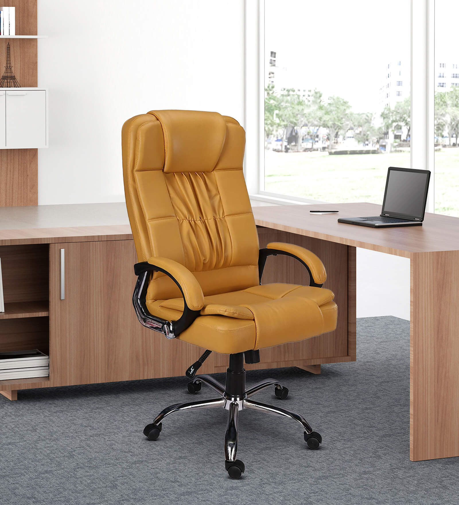 Buy Ruby Leatherette Executive Chair In Beige Colour by Lakdi | Pepperfry