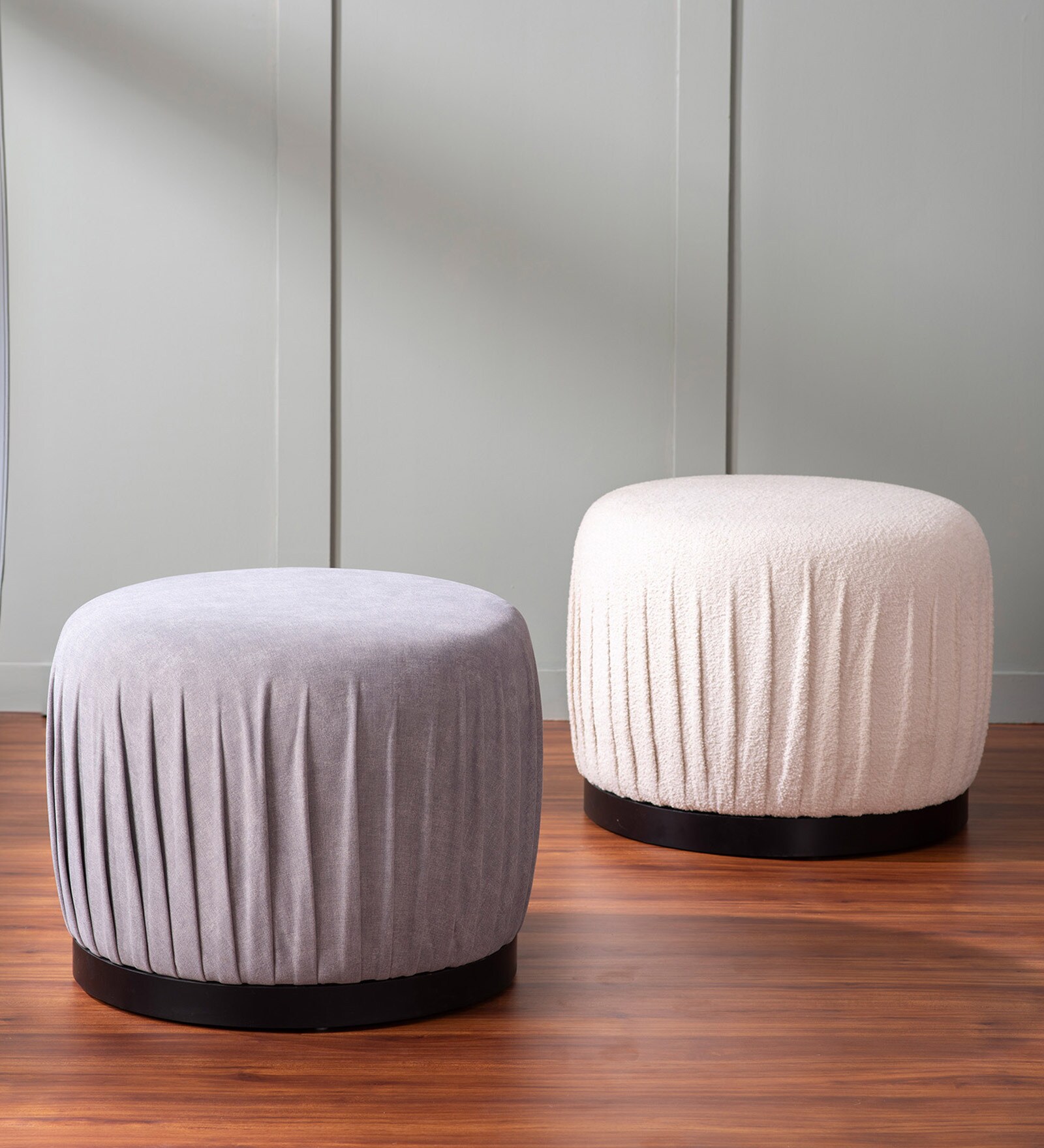 Buy Ruffled Fabric Pouffe In Grey & Beige Colour (Set Of 2) at 100% OFF ...