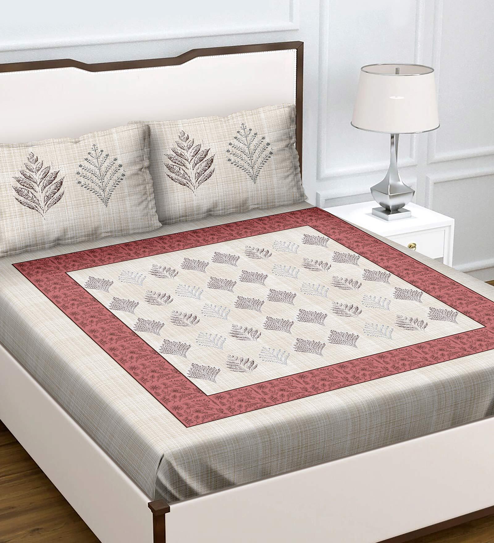 Buy Rust Traditional 180 TC Cotton Queen Sized Bed Sheets with 2 Pillow ...