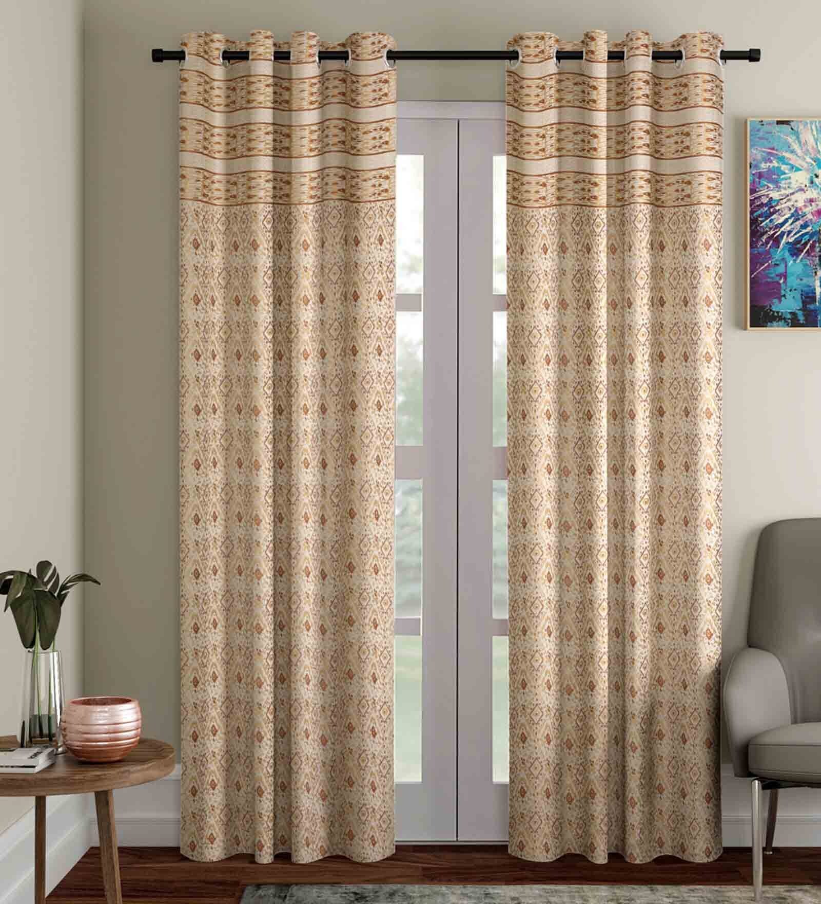Buy Rust Cotton Floral 9 Feet Semisheer (Set Of 2) Door Curtains by ...