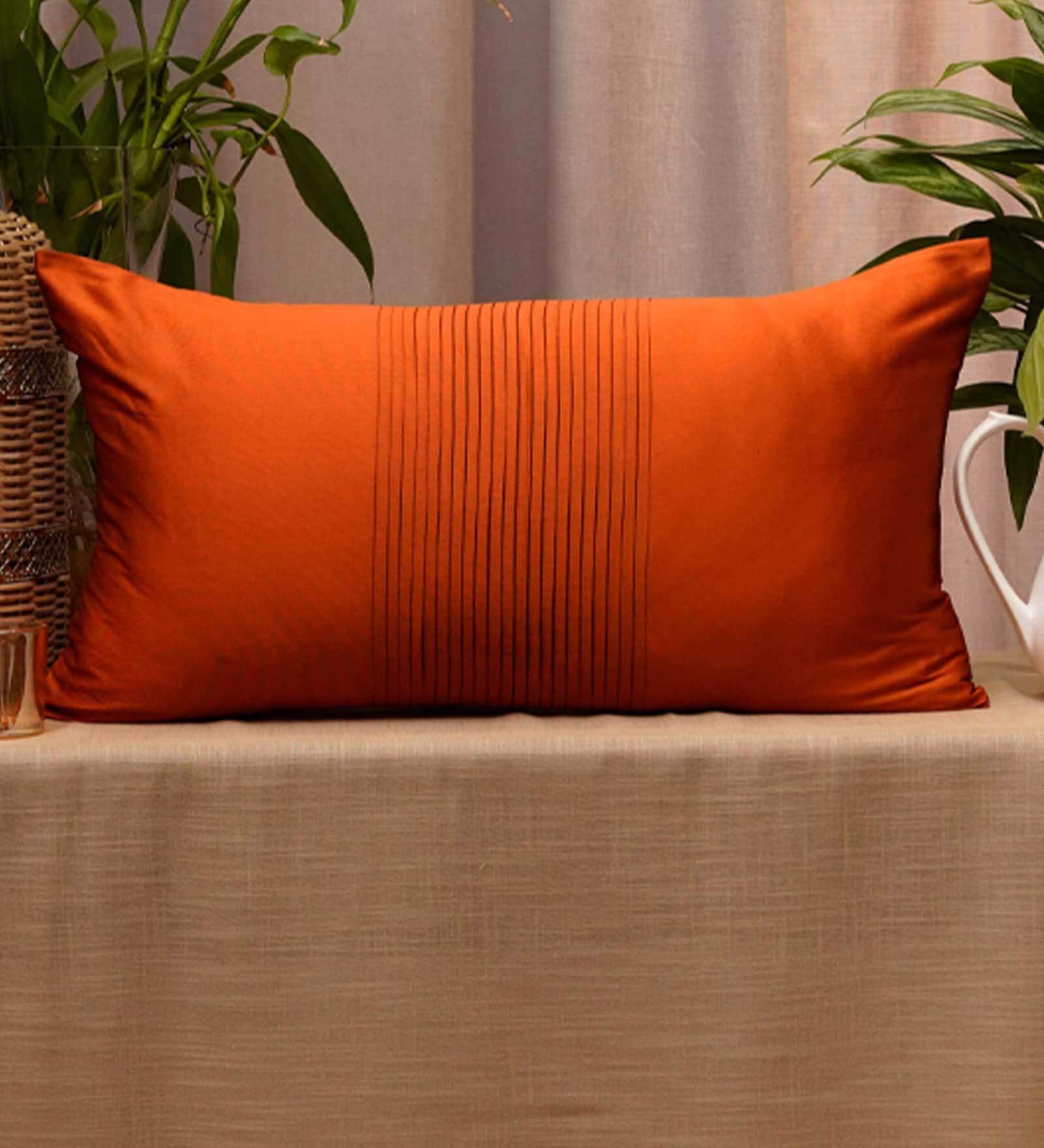 Buy Orange Textured Polyester 22 x 12 Inches Cushion Cover by Zeba at ...