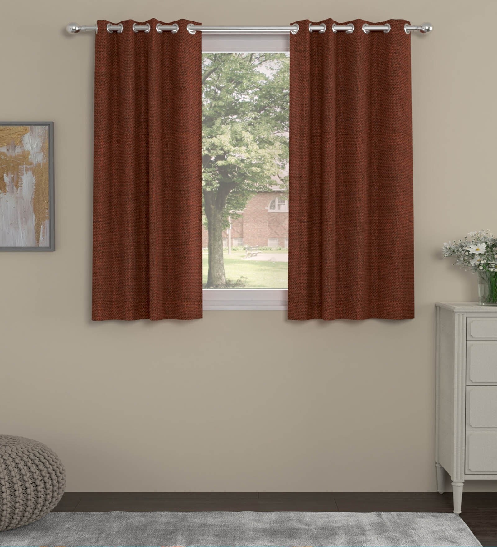 Buy Rust Polyester Solids 5ft Blackout Eyelet (2 pc) Window Curtains by ...