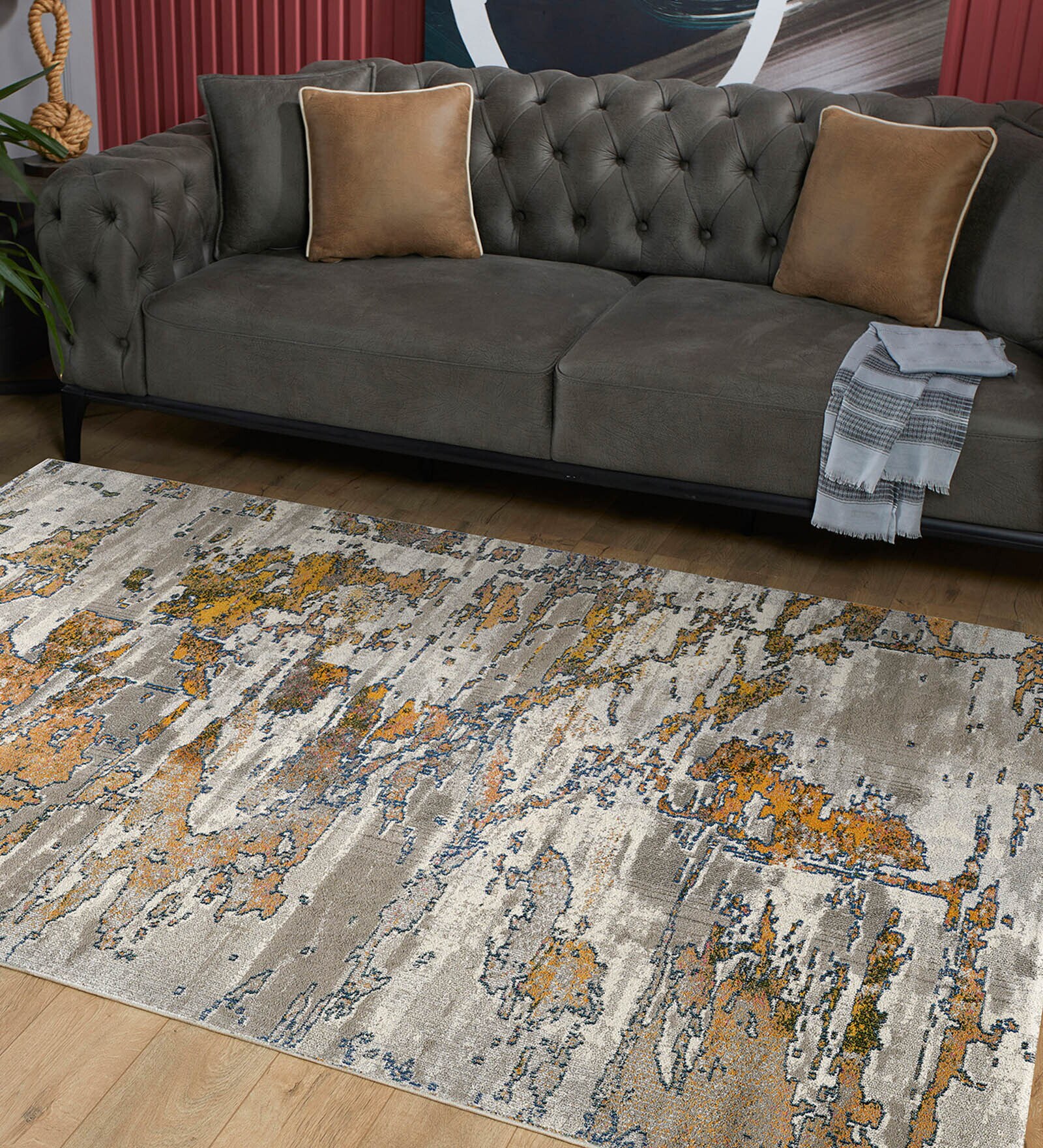 Buy Rust Abstract Polypropylene 4 ft x 6 ft Machine Made Carpet by ...