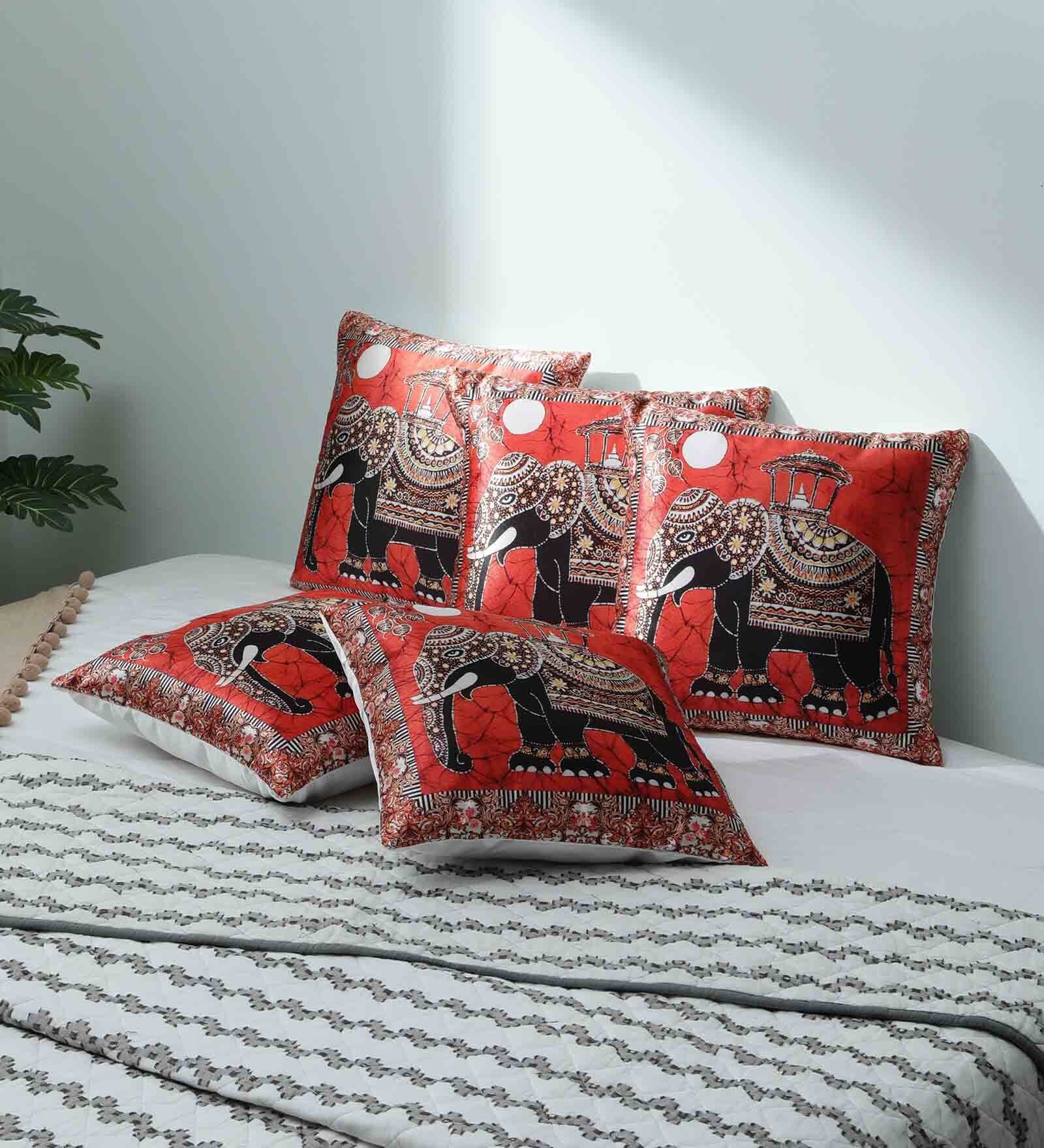 Buy Rust Traditional Satin 16 x 16 Inches Cushion Covers (Set of 5) at ...