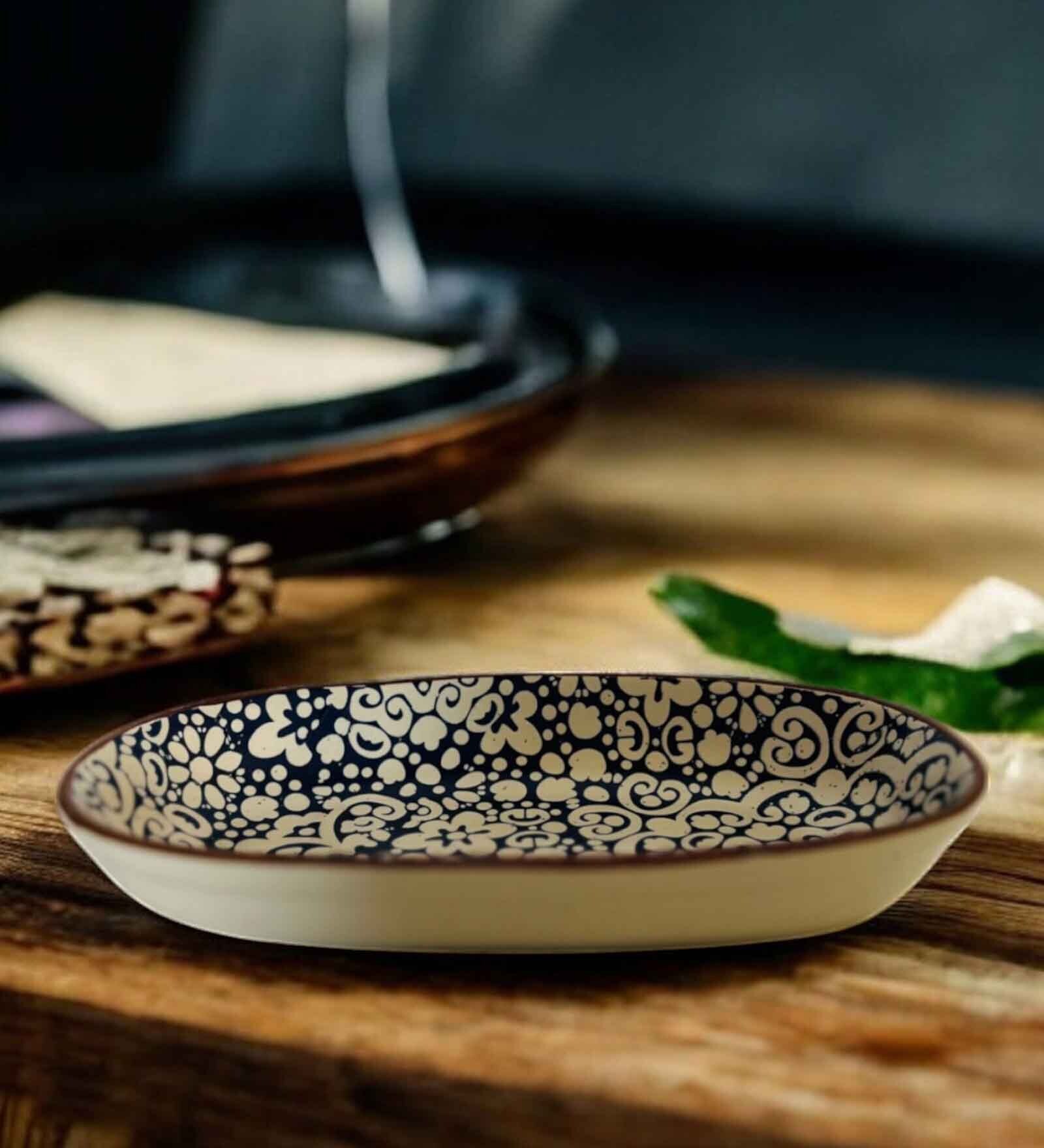 Buy Rustic Stone | Floral Charm Handcrafted Ceramic Oval Serving ...