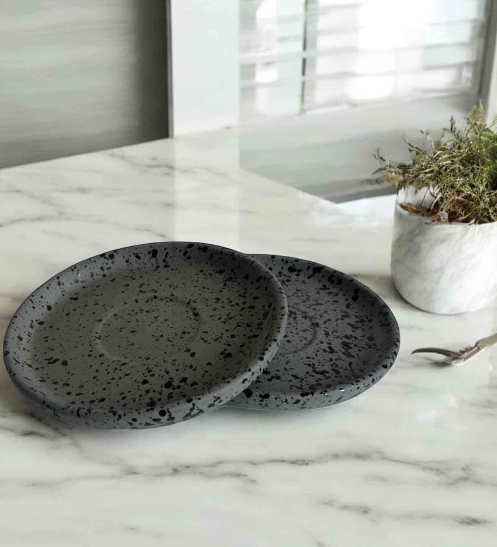 Buy Rustic Stone | Quiet Dots Handcrafted Ceramic Snack Plates (Set of ...