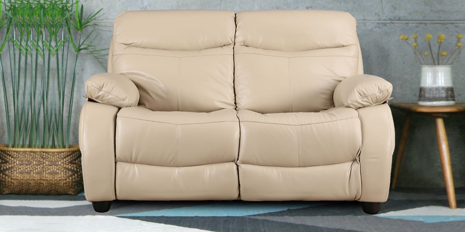 Buy Russel Half Leather Two Seater Sofa in Beige Colour by HomeTown Online - 2 Seater Sofas - 2 ...