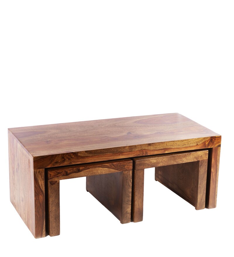 Buy Russell Sheesham Wood Nesting Coffee Table Set in Teak Finish with ...