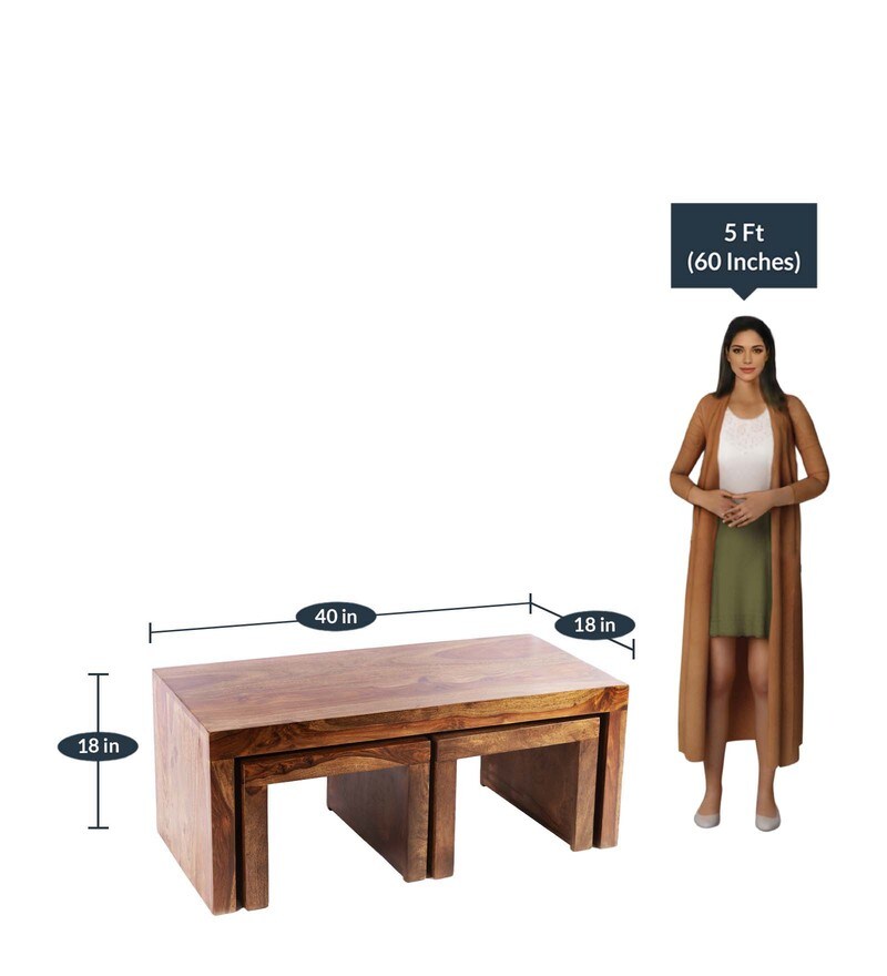 Buy Russell Sheesham Wood Nesting Coffee Table Set in Teak Finish with ...