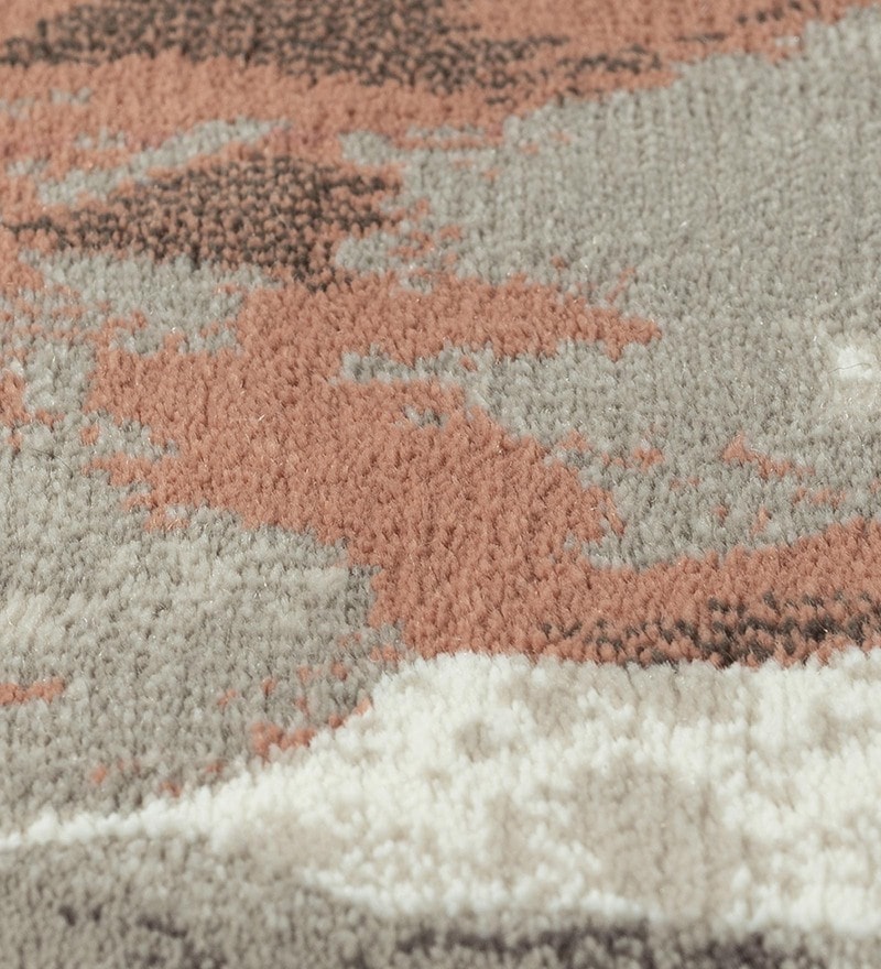 Buy Rust Polypropylene Floral 5 x 2 Feet Machine Made Bedside Runner by ...