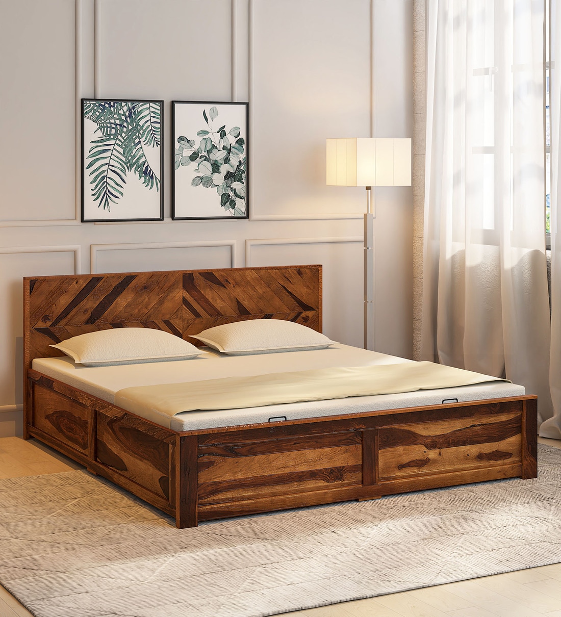Buy Turin Sheesham Wood Queen Size Bed In Provincial Teak Finish With ...
