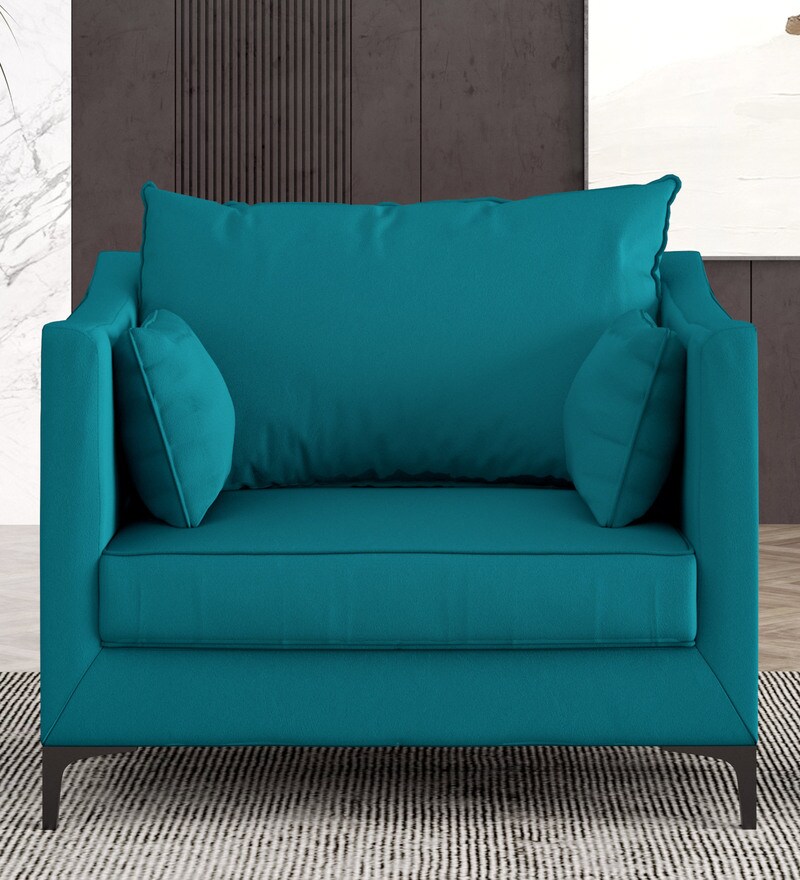 Buy Esteban Velvet 1 Seater Sofa In Turquoise Colour By Casacraft ...