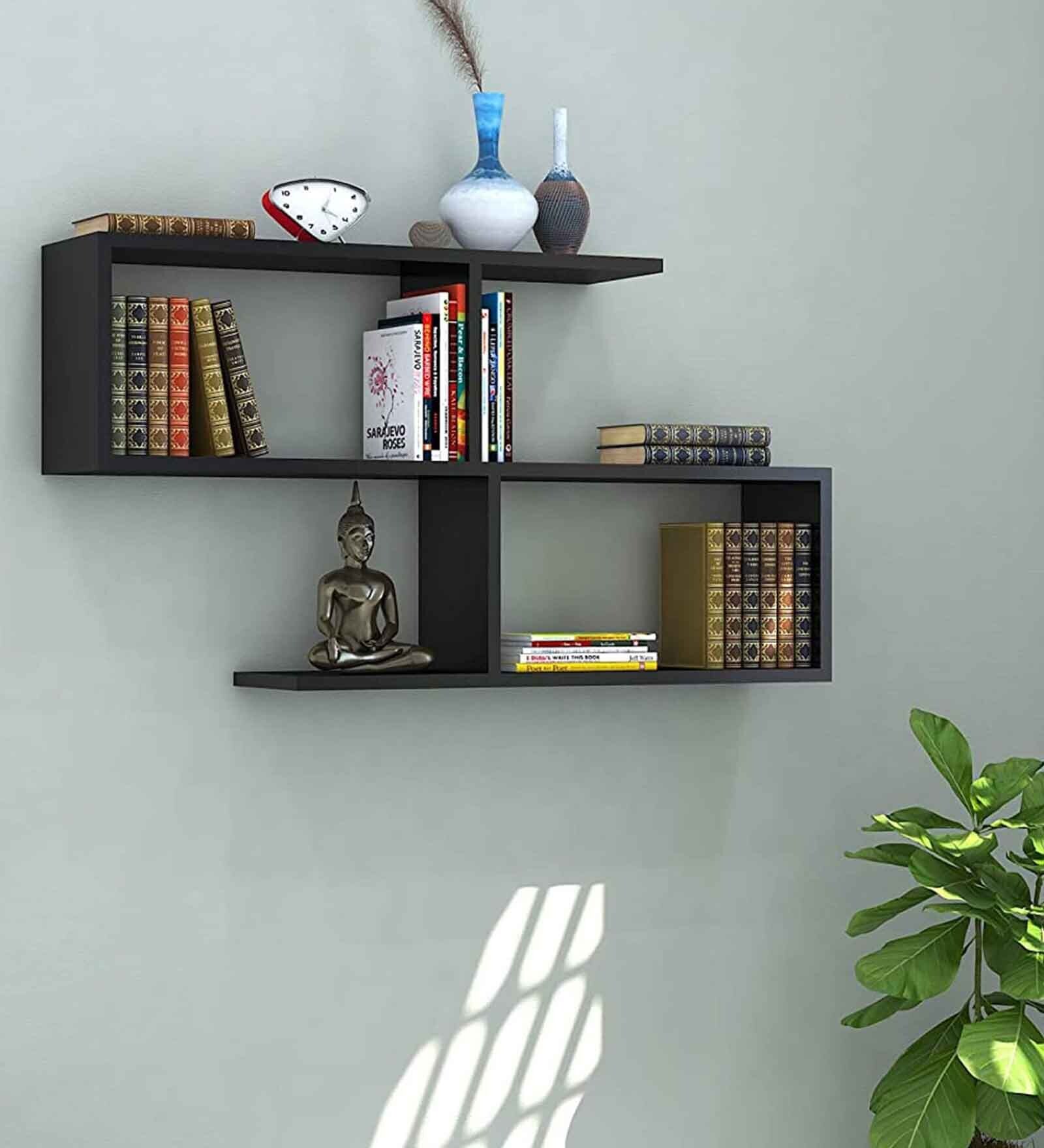 Buy S Shape Engineered Wood Wall Shelf In Black By Klaxon at 22% OFF by ...
