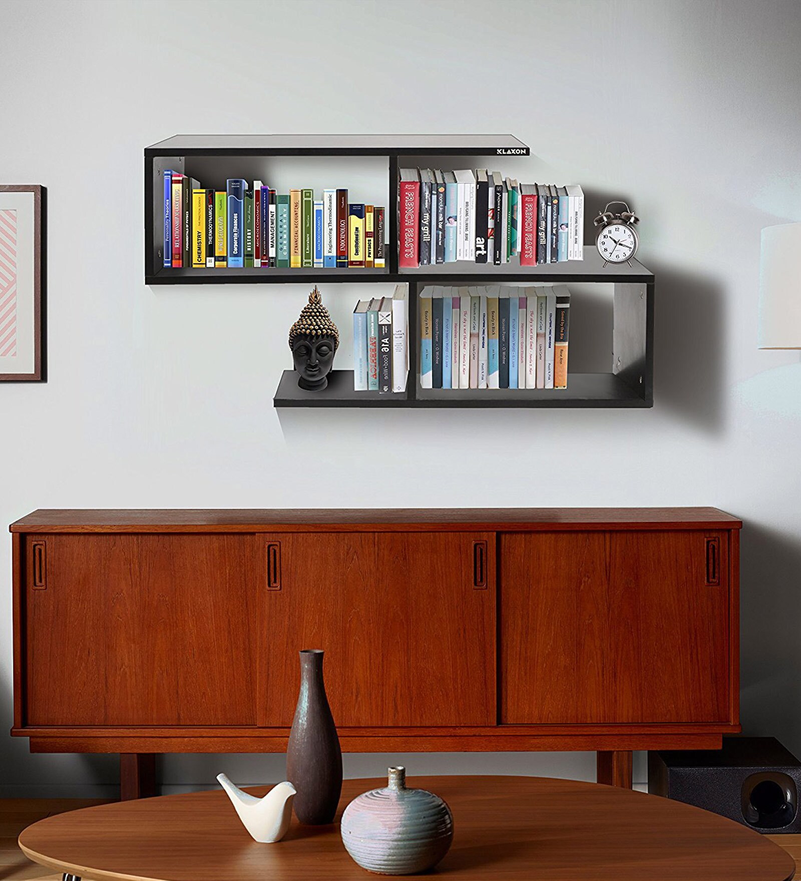 Buy Engineered Wood Floating Wall Shelf in Black Colour by Klaxon at 21 ...
