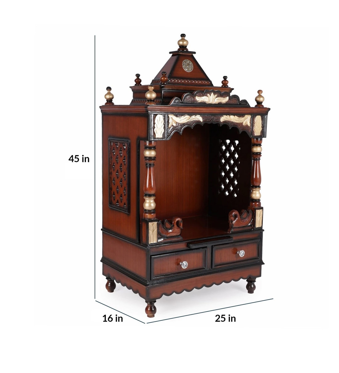 Buy Teak Wood Brown Gold Mandir With Storage By Dzyn Furnitures Online - Mandirs - Spiritual ...
