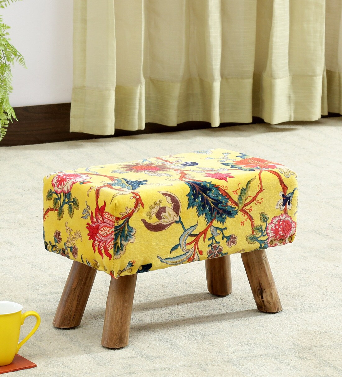 Buy Saddle Upholstered Foot Stool In Yellow Colour By Bohemiana Online ...