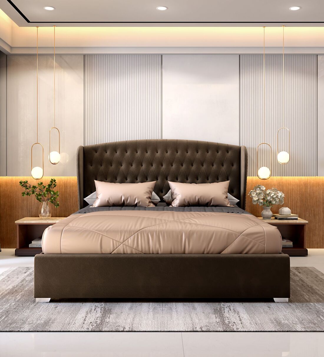 Buy Salvador Fabric Upholstered King Size Bed in Dark Brown Colour by ...