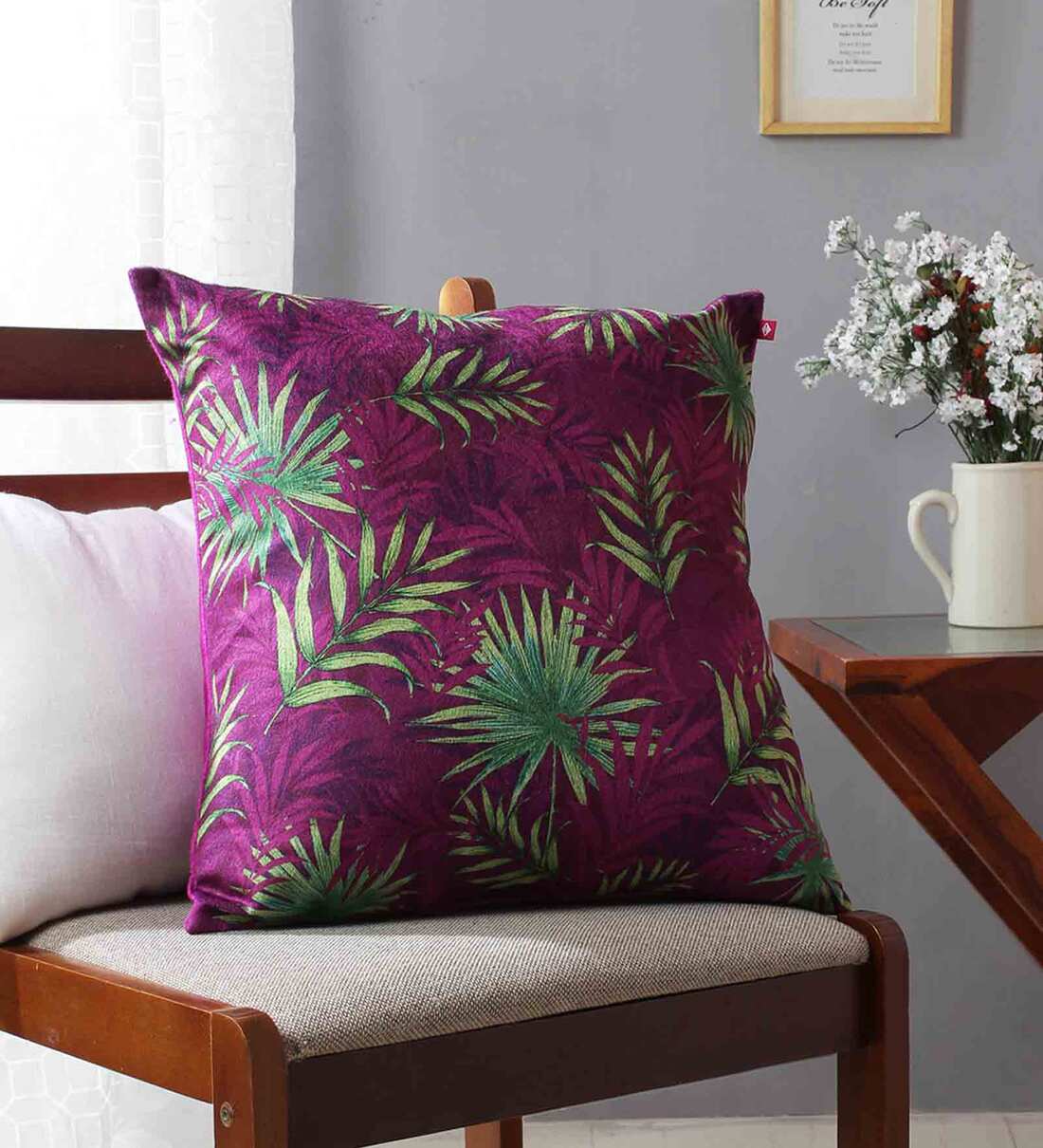 Buy Purple Floral Tropical Velvet 12 x 12 Inches Cushion Cover by India ...
