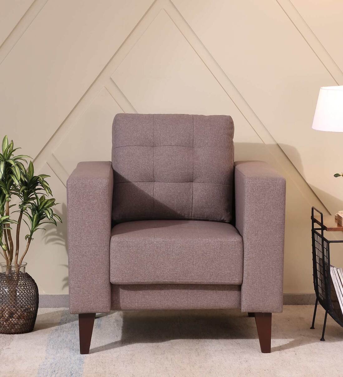 Buy Renata Fabric 1 Seater Sofa In Sandy Brown Colour By Woodsworth ...