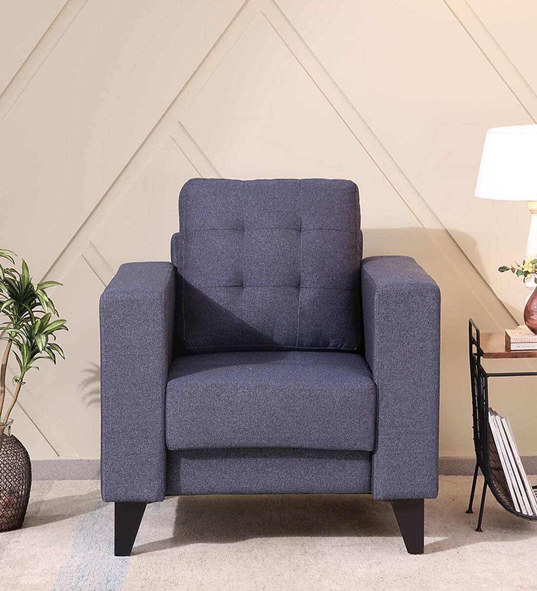 Buy Renata Fabric 1 Seater Sofa In Spruce Blue Colour By Woodsworth ...