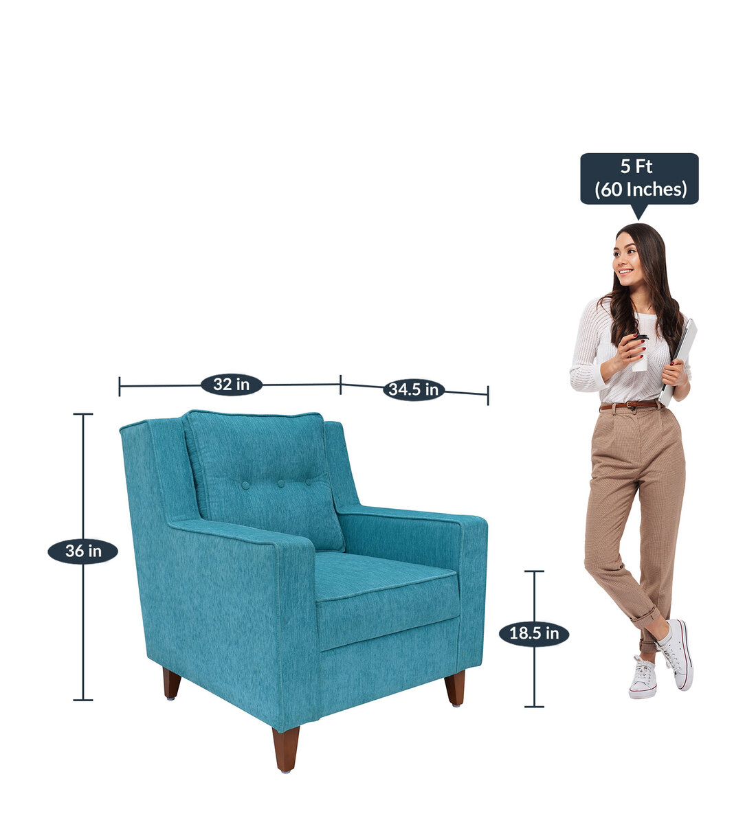 Buy Santiago Fabric 1 Seater Sofa in Teal Green Colour Online - Modern ...