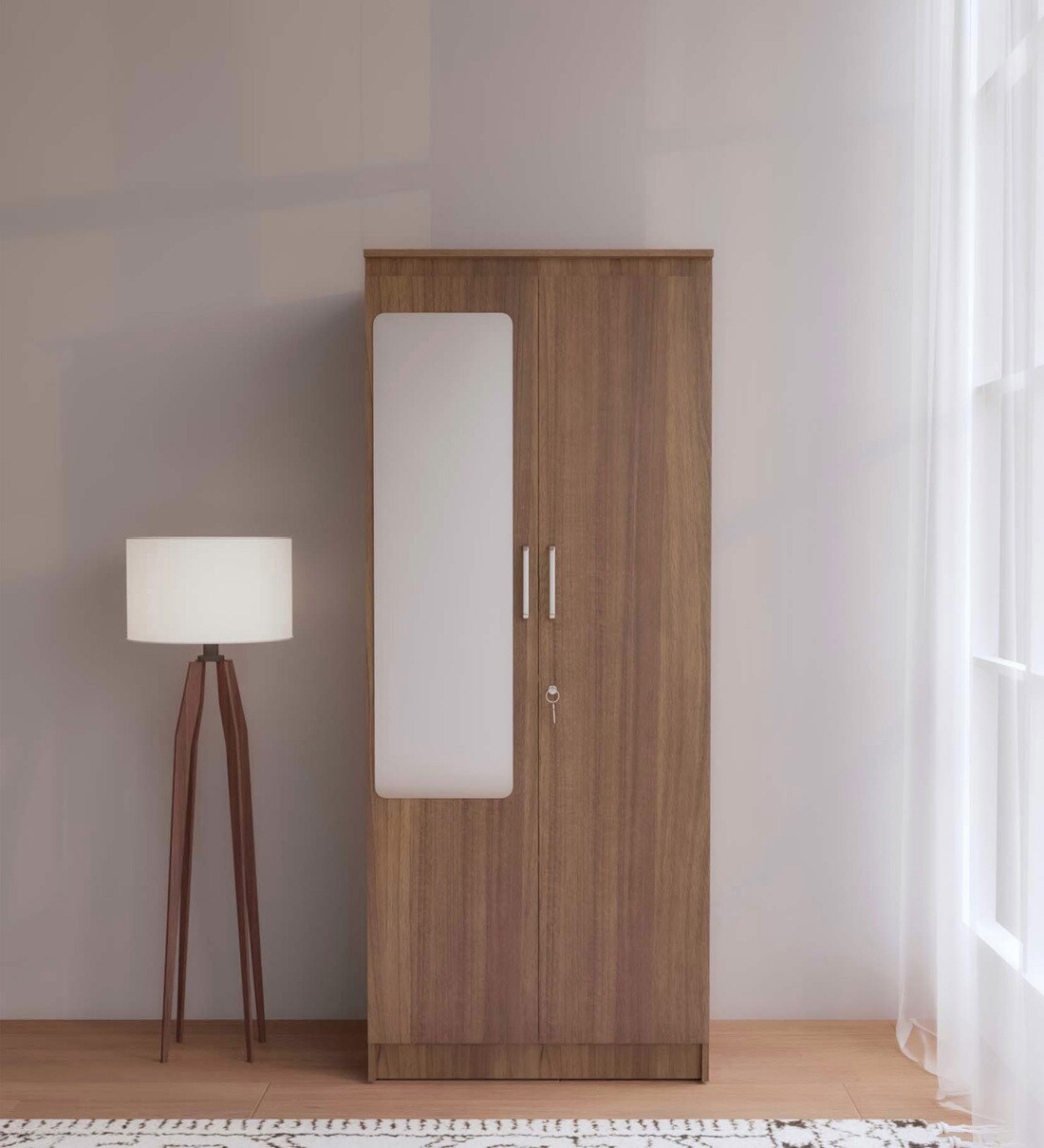Buy Sapporo 2 Door Wardrobe in Leon Teak finish with Half Mirror at 23% ...