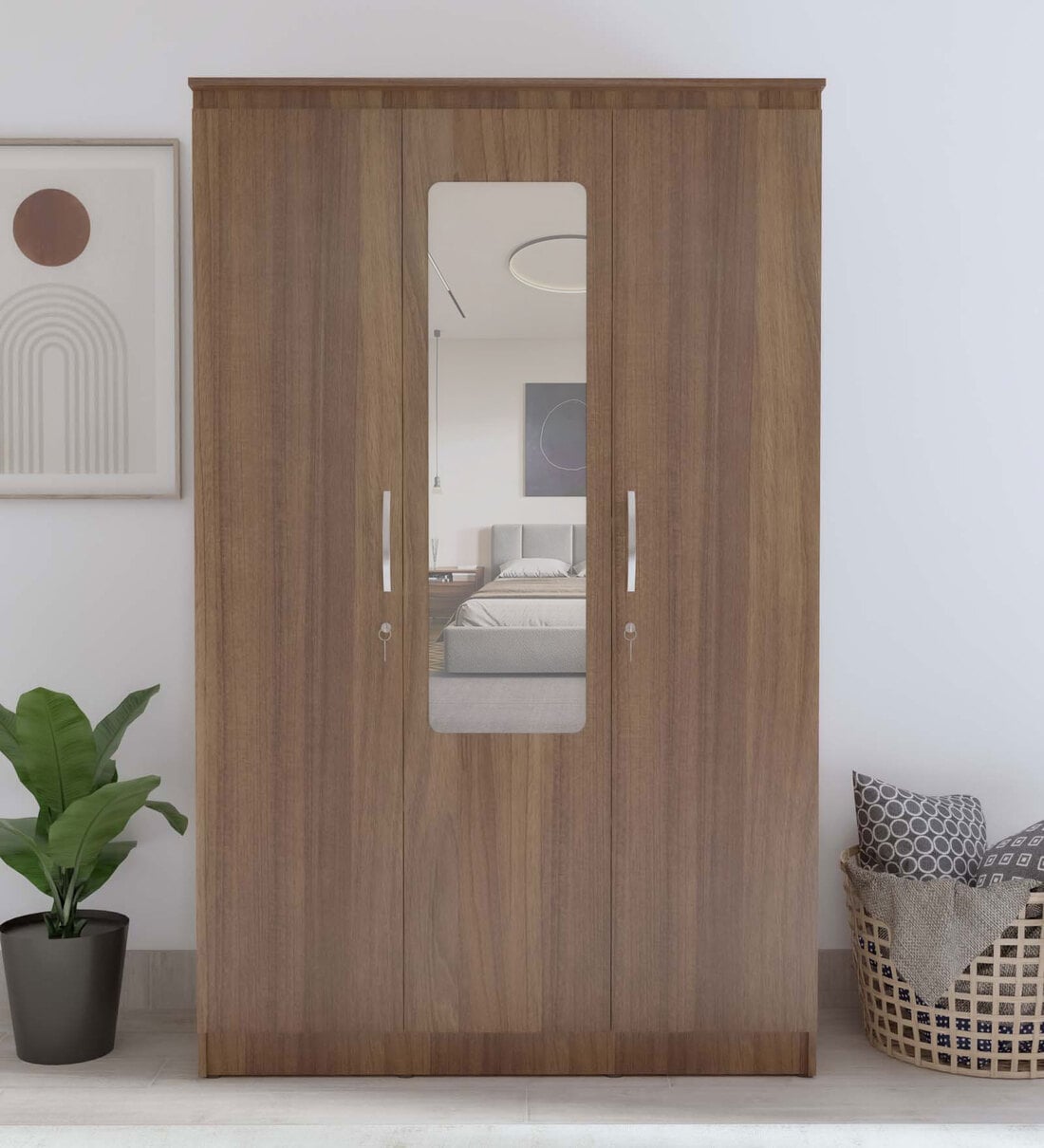 Buy Sapporo 3 Door Wardrobe in Leon Teak finish with Half Mirror at 7% ...
