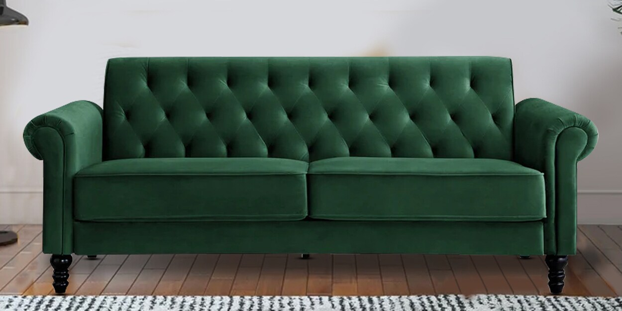 Buy Sani Velvet 3 Seater Sofa In Olive Colour at 30% OFF by Perfect ...