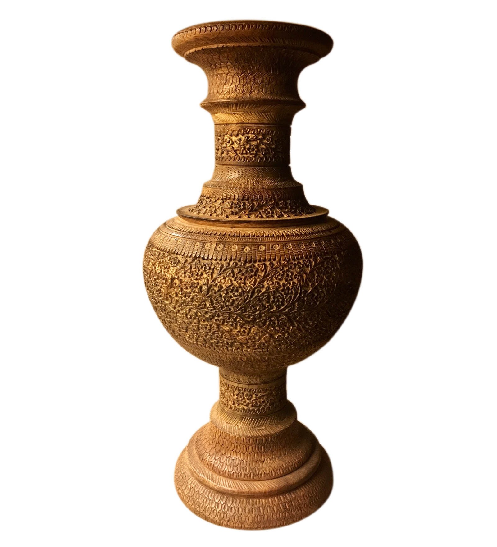 Buy Brown Mango Wood Carved Flower Vase by Saaga Online - Vases - Vases ...