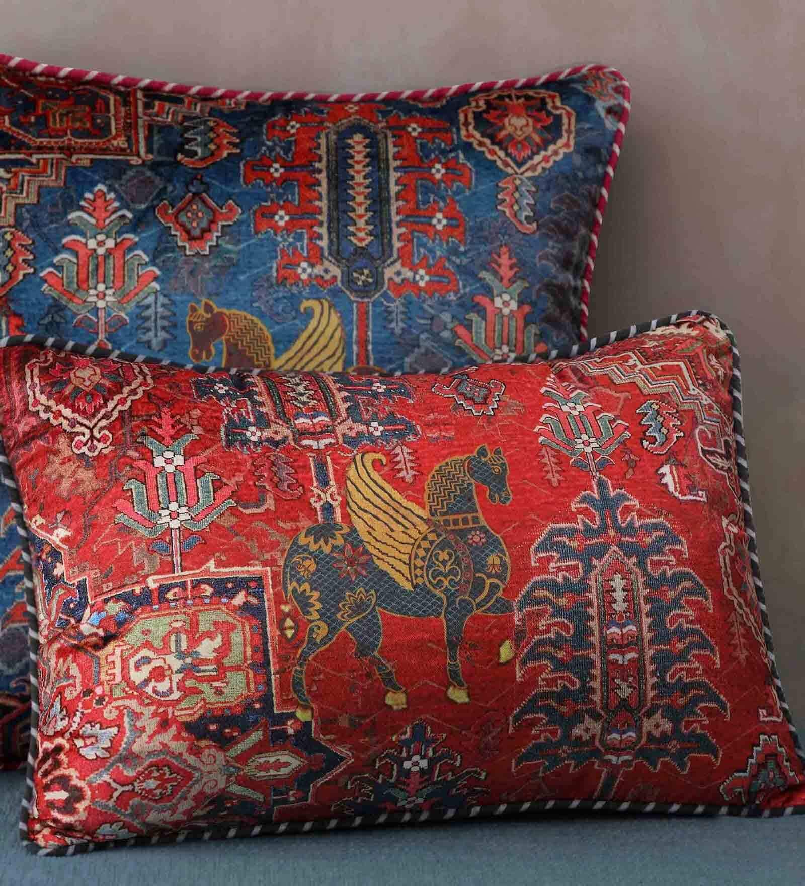 Buy Red Traditional Velvet 18 x 12 Inches Cushion Cover with Filler at ...