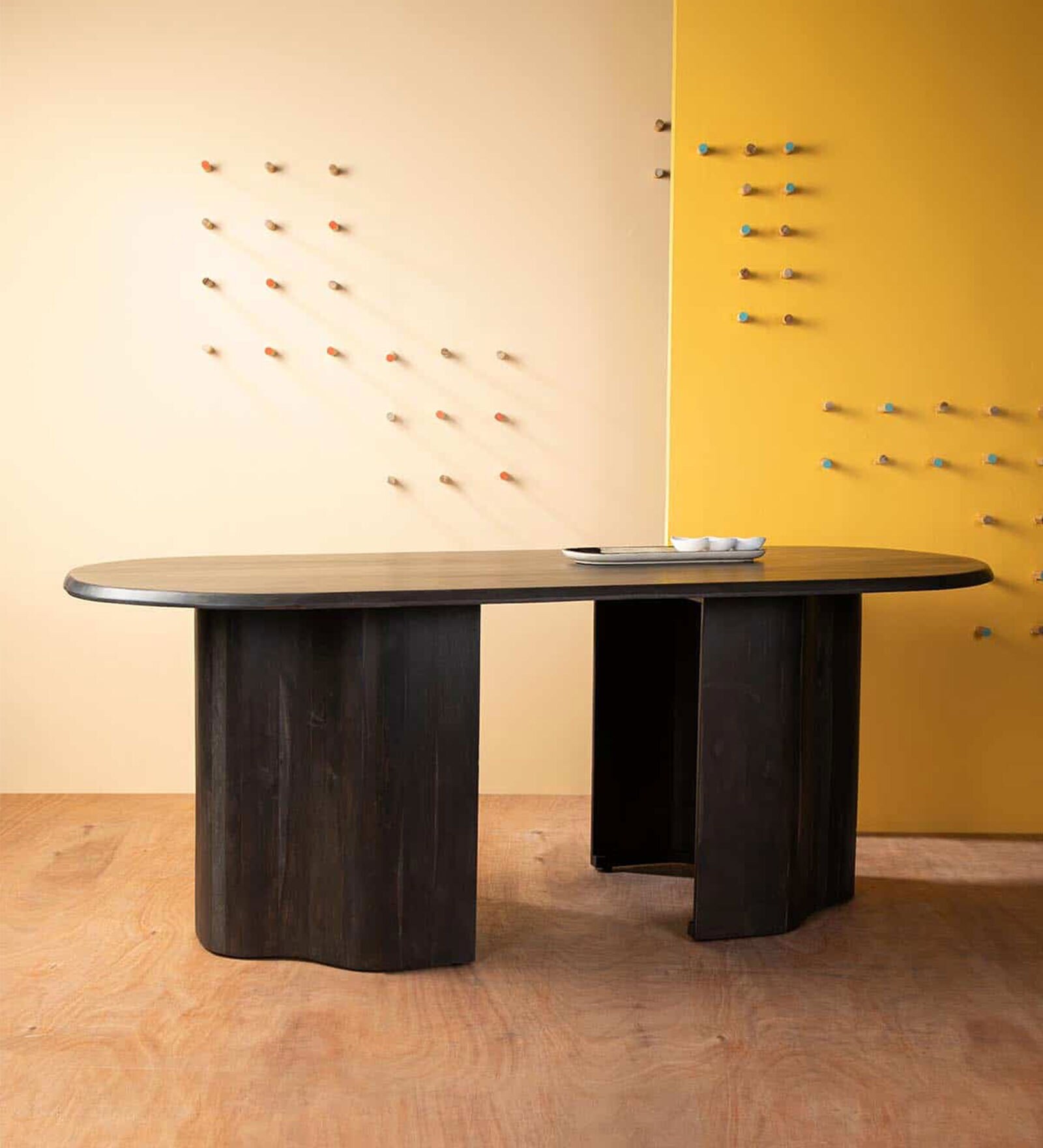 Buy Samsara Solid Wood 8 Seater Dining Table In Charcoal Grey Finish at ...