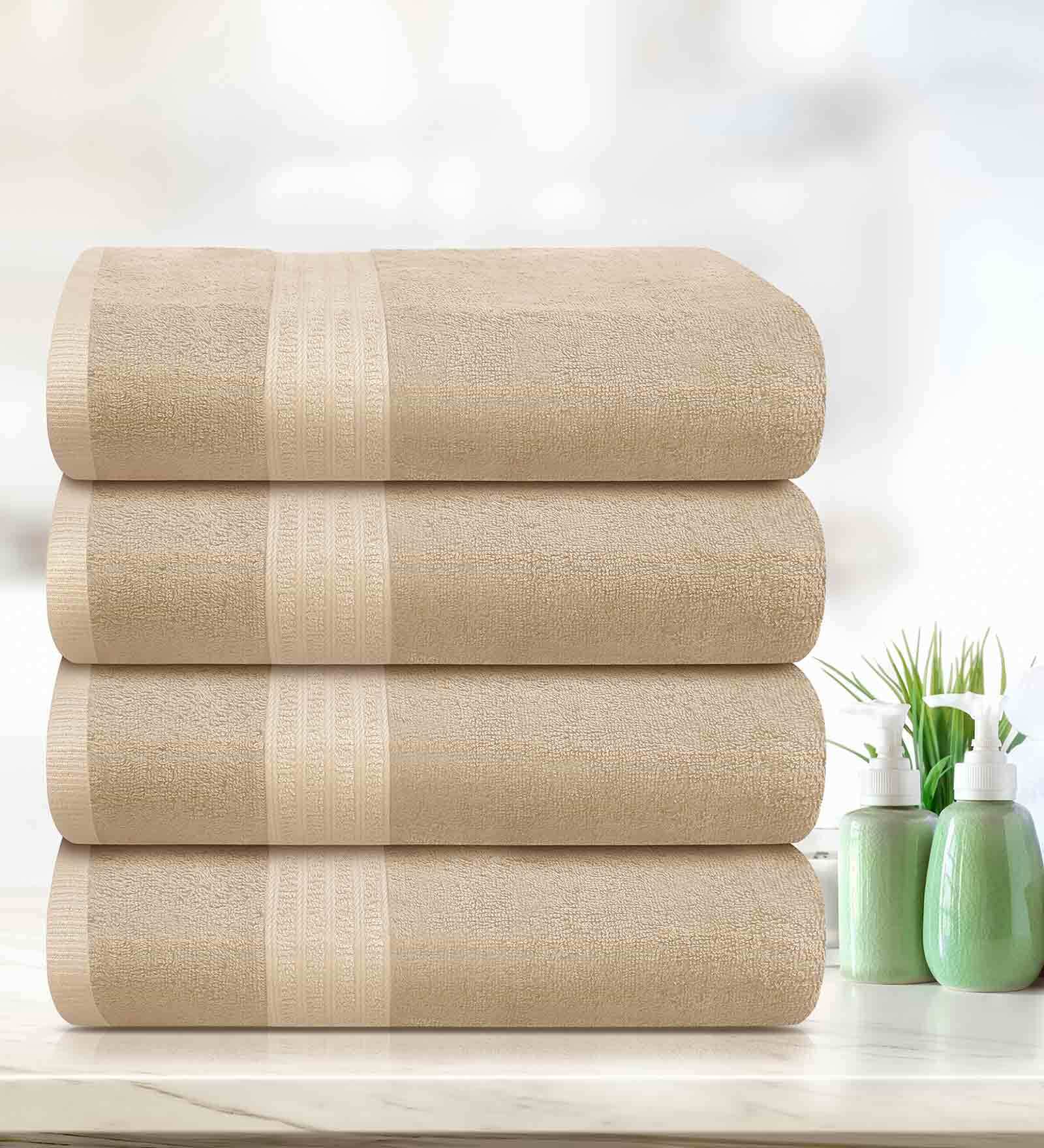 Buy Beige Solid 550 GSM Cotton Bath Towels (Set of 4) by Trident at 34% ...
