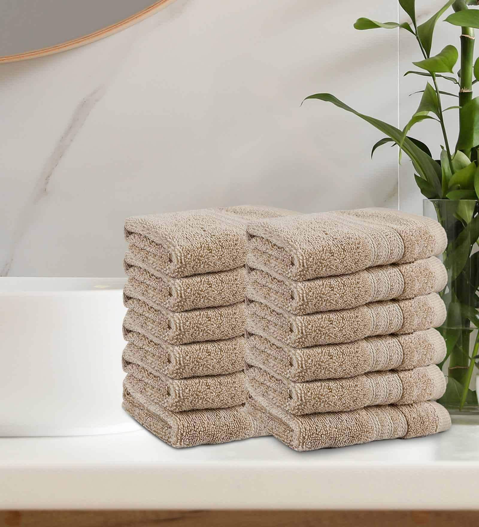 Buy Beige Solid 550 GSM Cotton Face Towels (Set of 12) at 21% OFF by ...