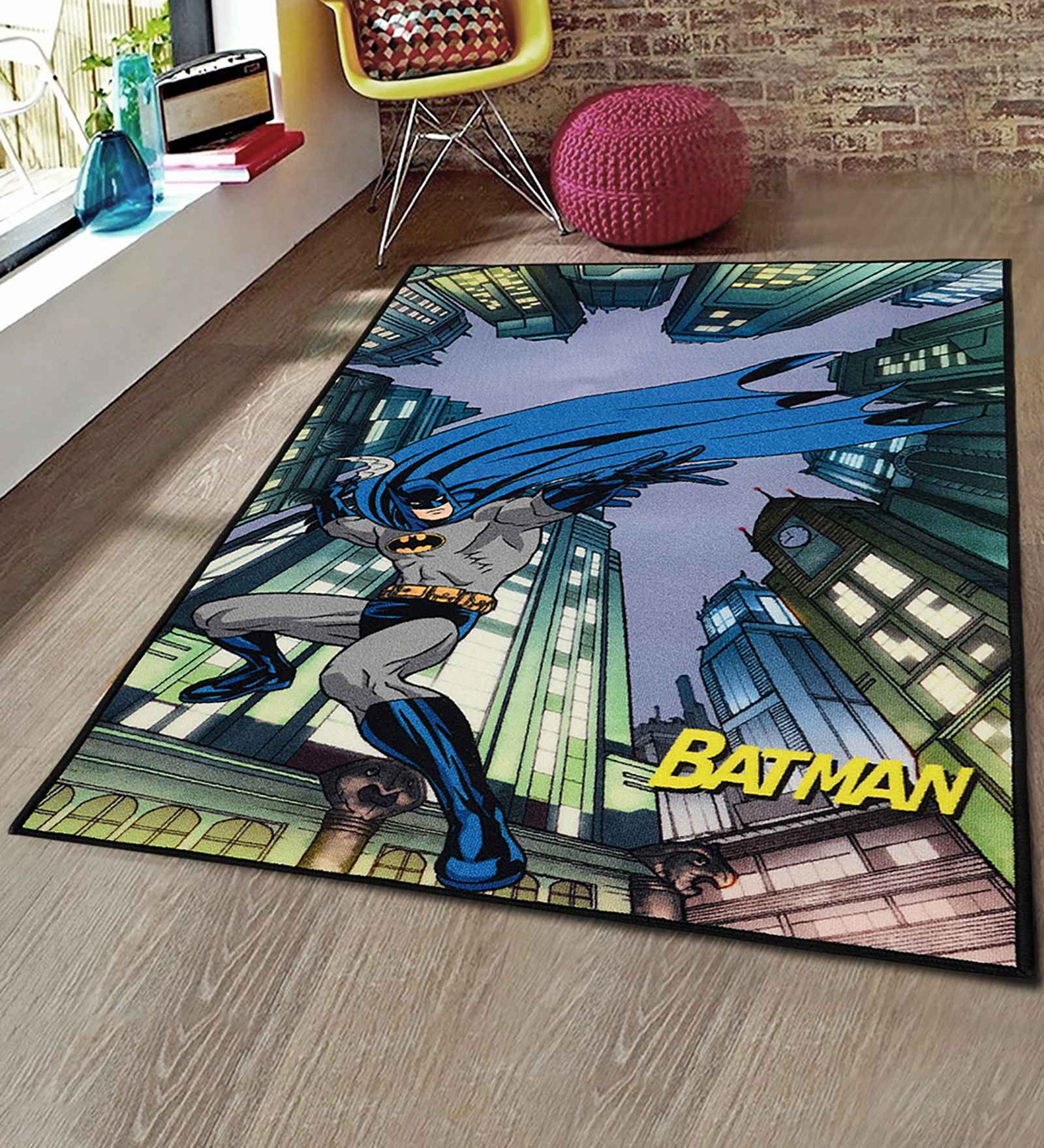 Buy Batman Cartoon Printed Anti Slip Polyester Kids Carpet 90X150 cm ...