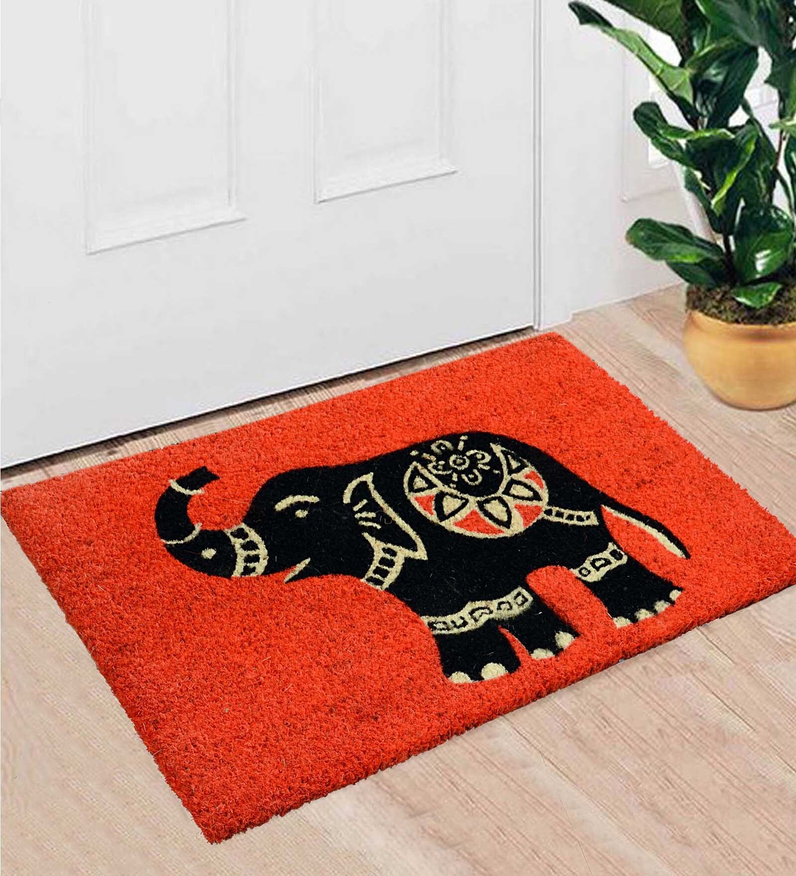 Buy Orange Traditional Coir 24 x 16 Inches Stain Resistant Door Mat by ...