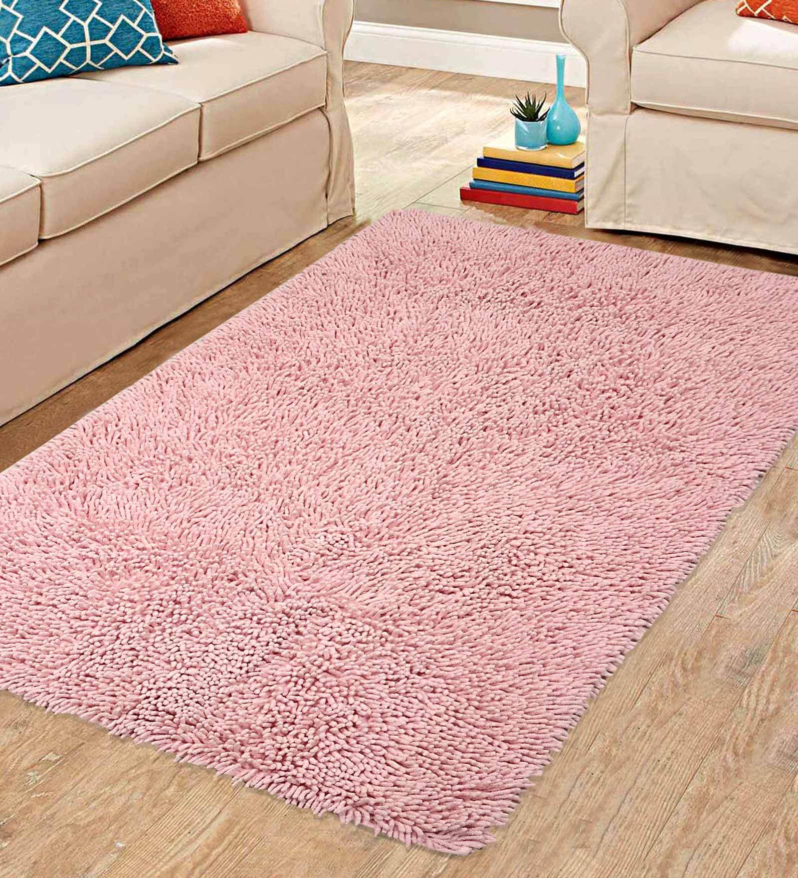Buy Pink Shaggy Cotton 3 ft x 5 ft Machine Made Carpet at 34% OFF by ...