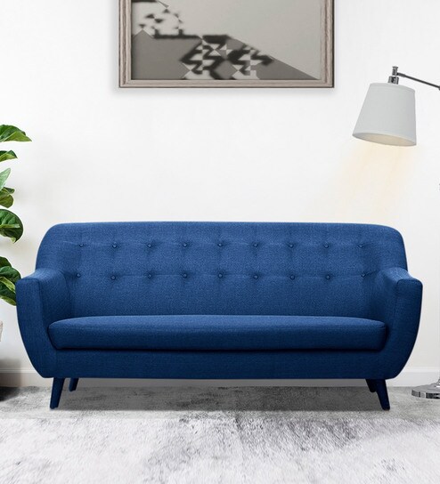 Buy German Fabric 3 Seater Sofa in Royal Blue Colour Online - Mid ...
