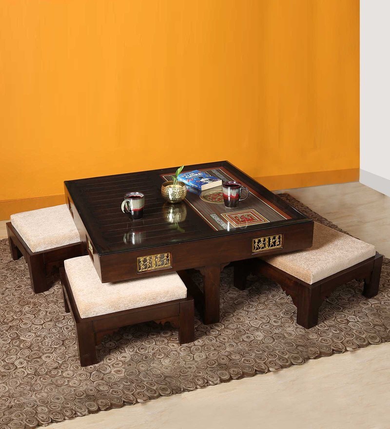 Buy Saber Solid Wood Nesting Coffee Table Set in Walnut Finish with 4 ...