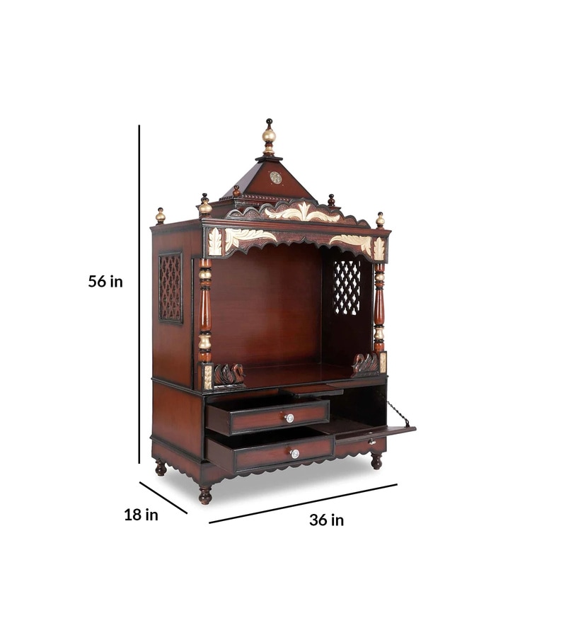 Buy Teak Wood Brown Gold Large Mandir With Storage By Dzyn Furnitures ...