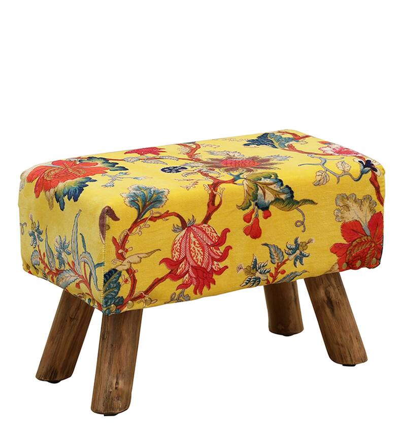 Buy Saddle Upholstered Foot Stool In Yellow Colour By Bohemiana Online ...