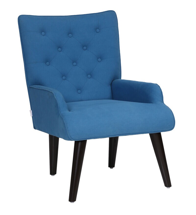 Buy Toledo Velvet Full Back Lounge Chair In Blue Colour With Foot Stool ...