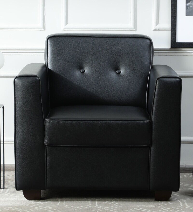 Buy Denia Leatherette 1 Seater Sofa In Black Colour By Woodsworth ...