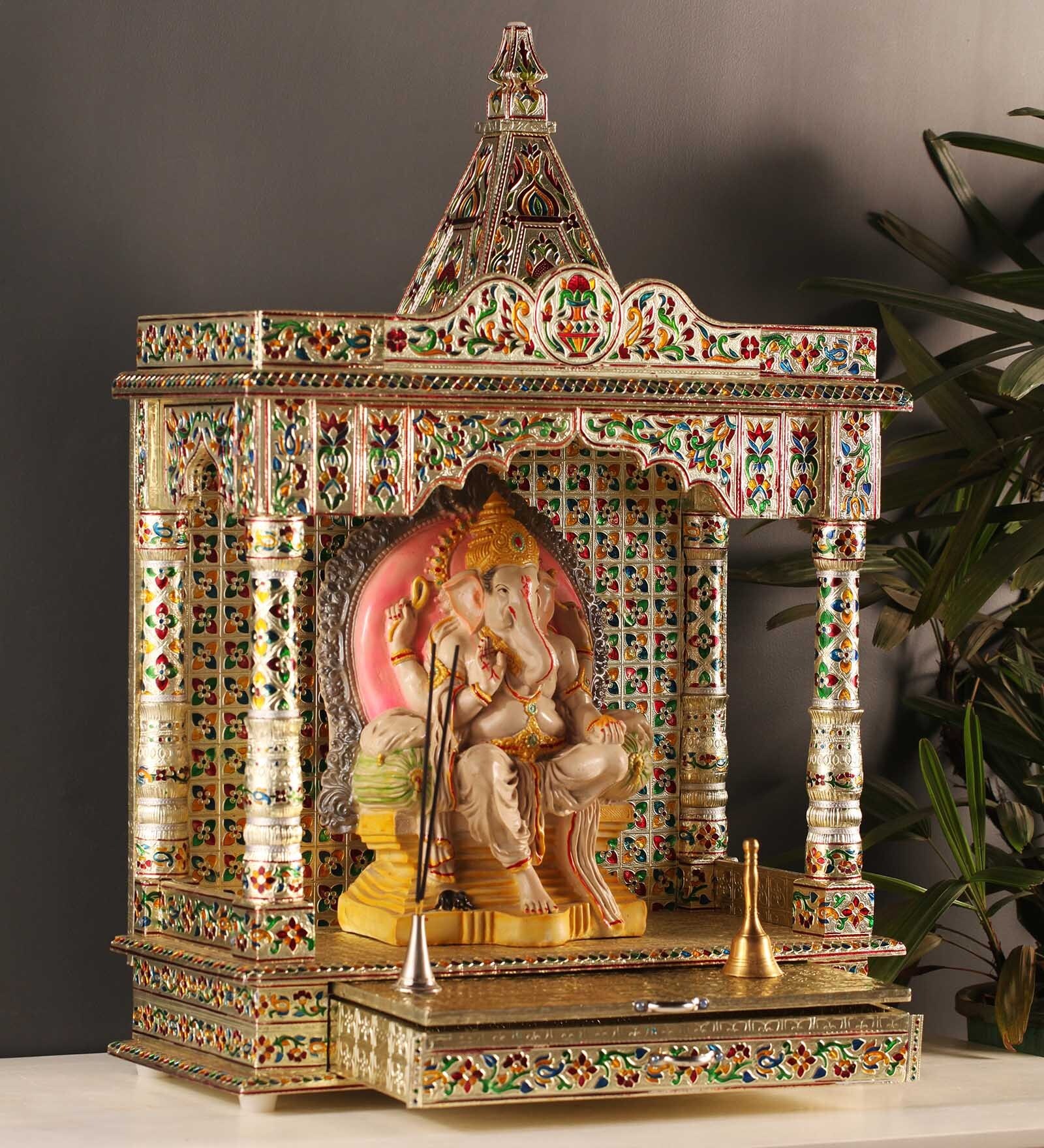 Buy Sb Handicraft Multicolor Wood and Aluminium Silver Meenakari Mandir ...