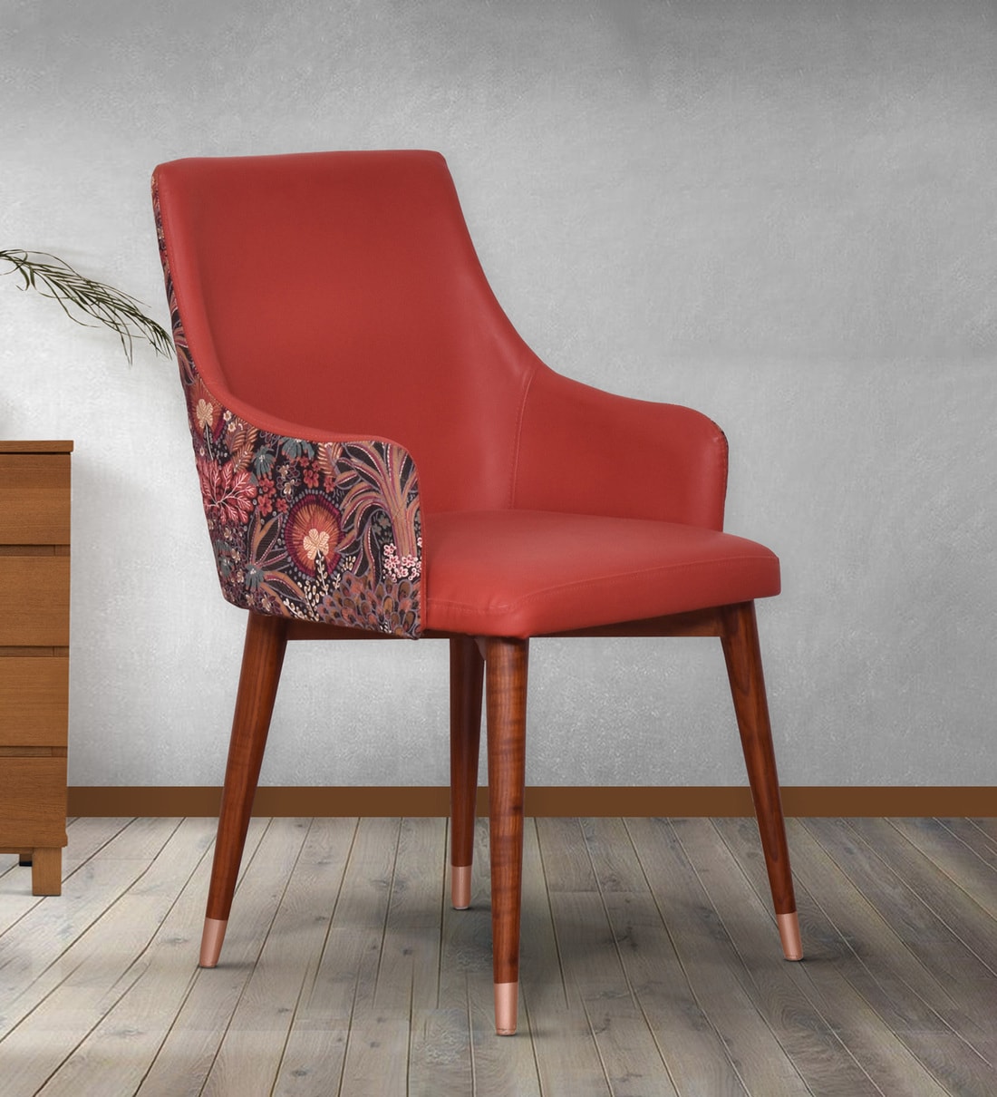 Buy Scarlet Leatherette Dining Chair in Red & Flowral Design colour at ...